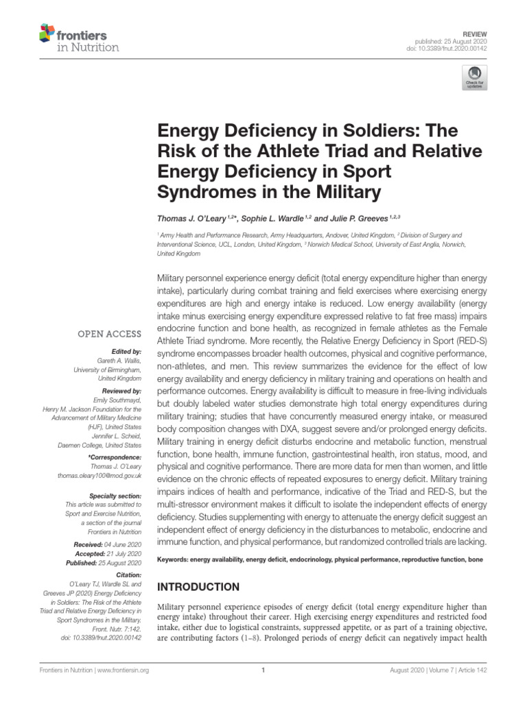 Energy Deficiency in Soldiers The Risk of The Athlete Triad and ...