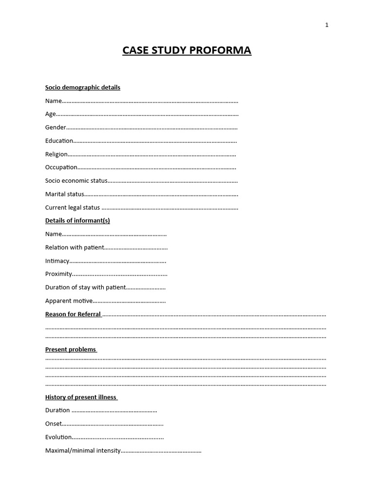 CASE STUDY PROFORMA | PDF | Behavioural Sciences | Psychology