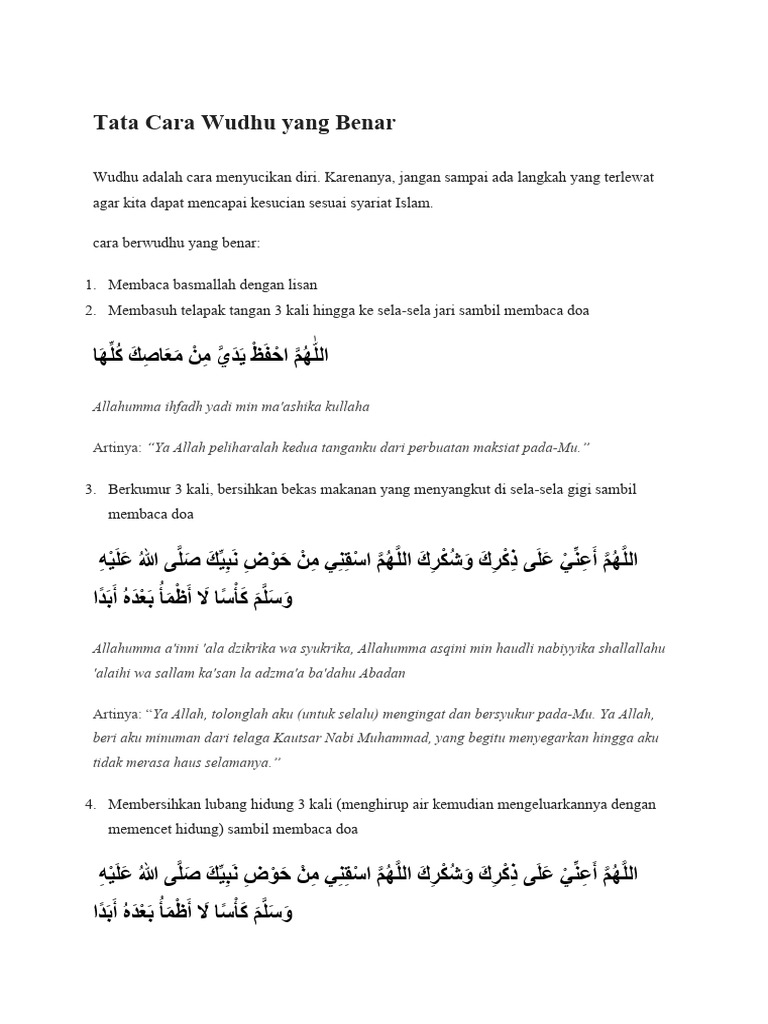 Tata Cara Wudhu Yang Benar | PDF