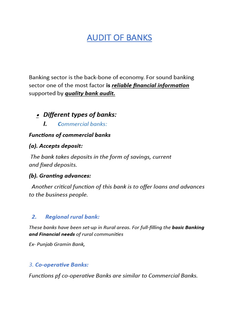 AUDIT OF BANKS - Merged | PDF | Banks | Financial Audit