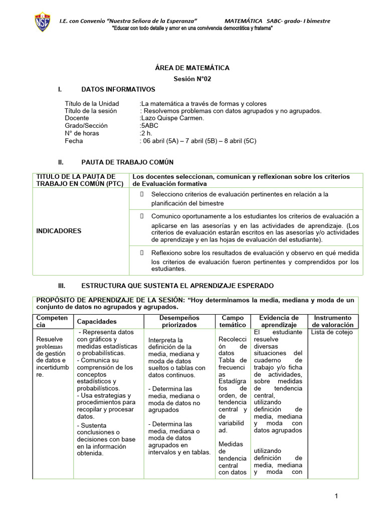 5abc - Mat - Sesion 2 - Ii Unidad - Bim 1 - 2024. | Descargar gratis ...