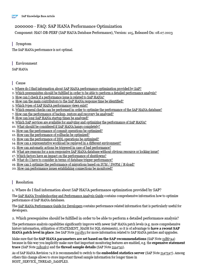 FAQ SAP HANA Performance Optimization | PDF | Databases | Replication ... FAQ SAP HANA Performance Optimization | PDF | Databases | Replication ...