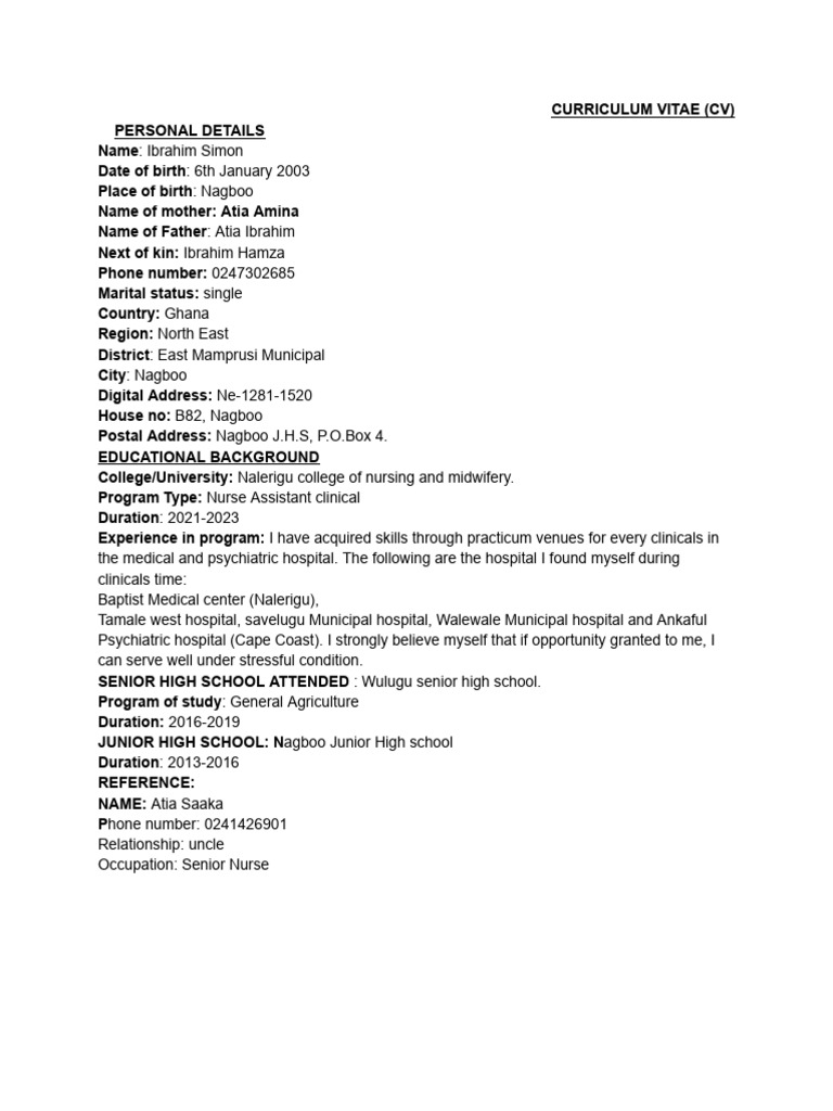 Ibrahim Simon's Nursing CV | PDF