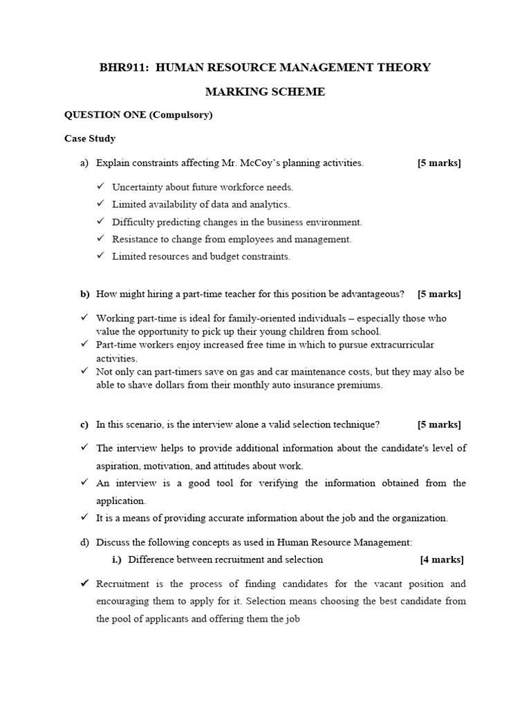 BHR 911-Marking Scheme | PDF | Human Resource Management | Employment