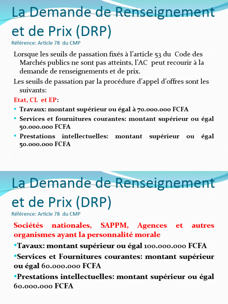 Demande de Renseignement et de Prix (DRP) | PDF