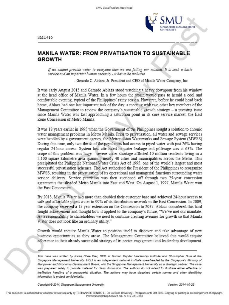Manila Water From Privatization To Growth | PDF | Water Supply | Public ...