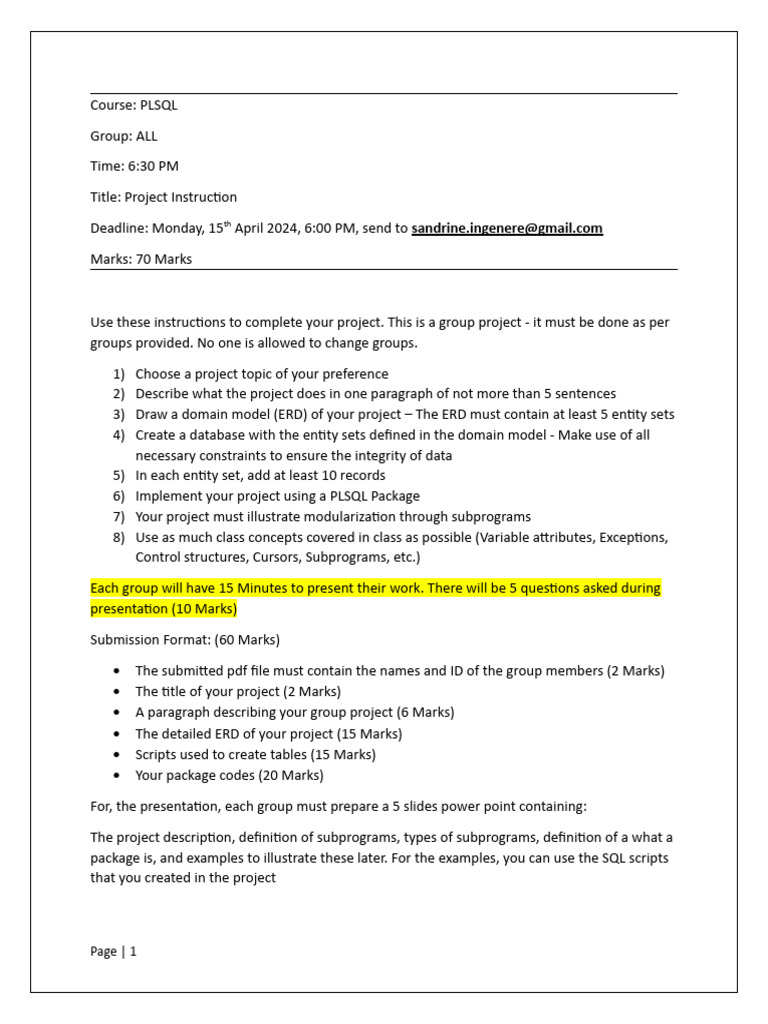 PLSQL Group Project Instructions | PDF | Pl/Sql | Software Engineering PLSQL Group Project Instructions | PDF | Pl/Sql | Software Engineering