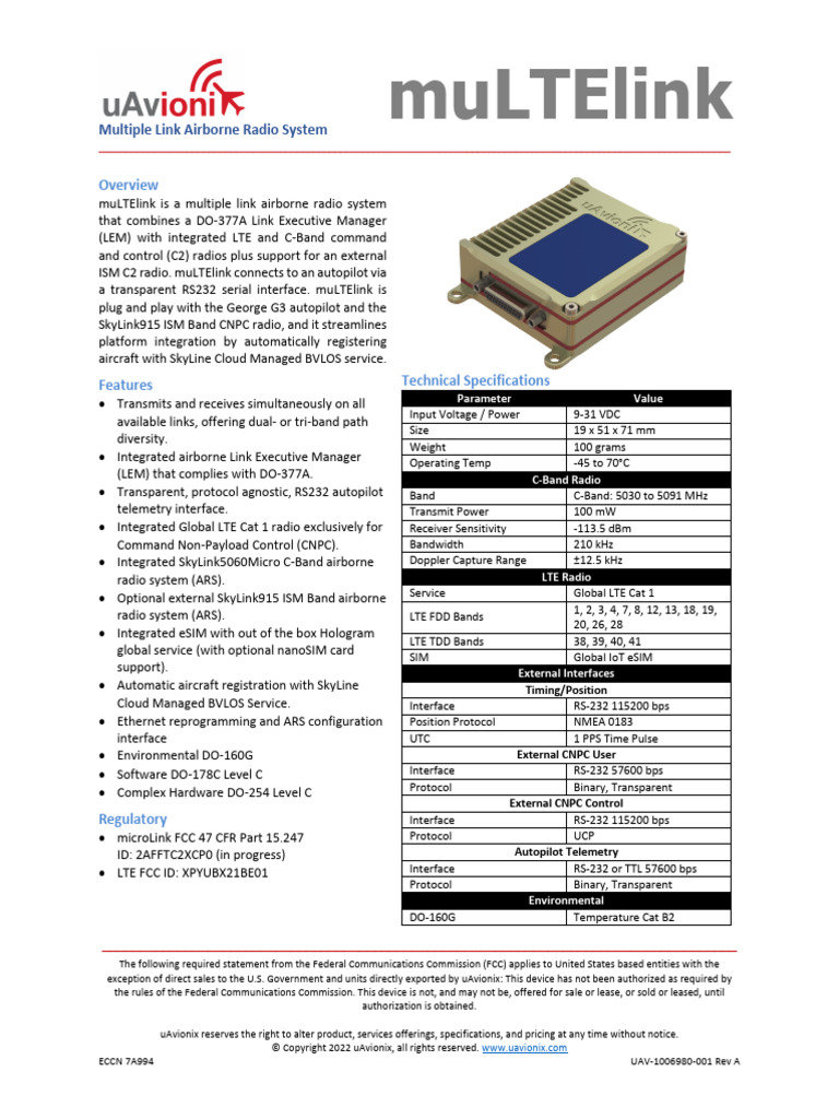 muLTElink5060 Datasheet UAV-1006980-001 Rev B | PDF | Radio | Electrical Engineering