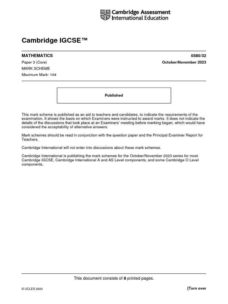 Cambridge Igcse ™ Mathematics 0580 32 Pdf Mathematics
