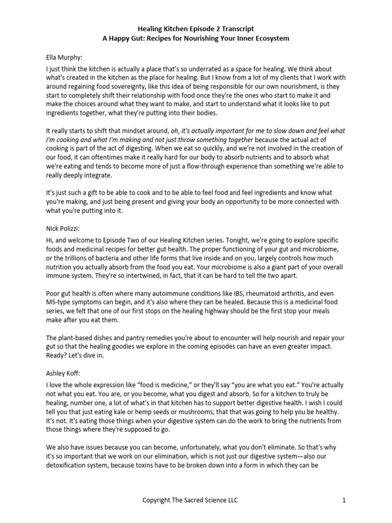Healing Kitchen Episode 2 Transcript | PDF | Ayurveda