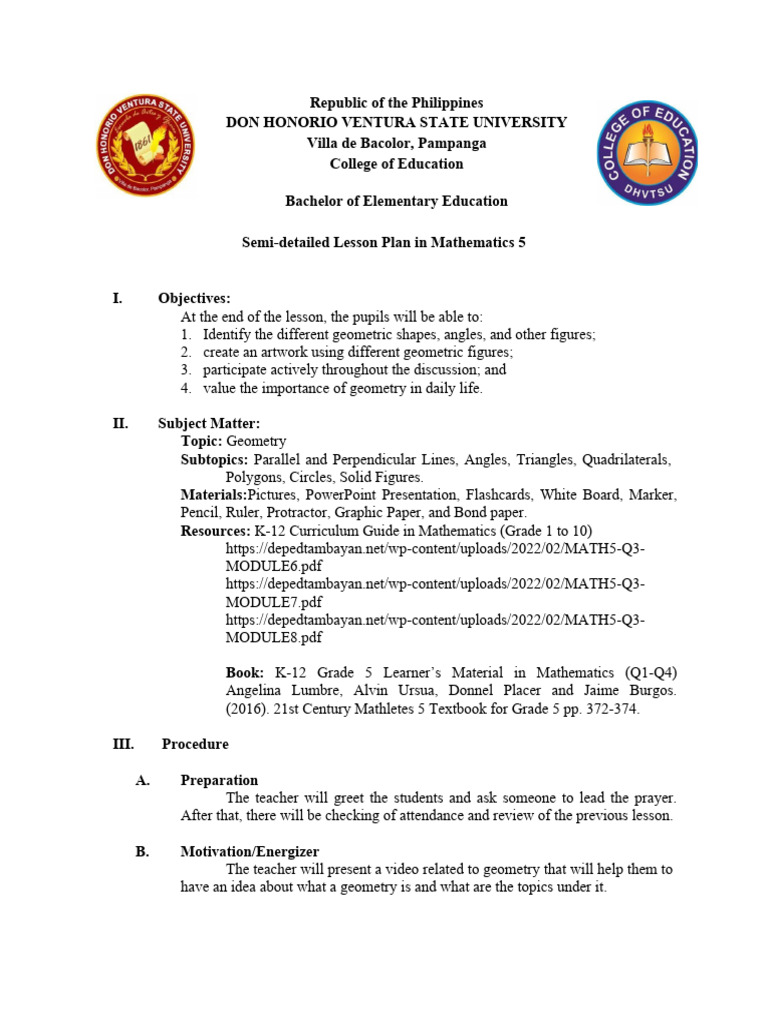 Math 5 Angles Lesson Plan | PDF | Line (Geometry) | Rectangle