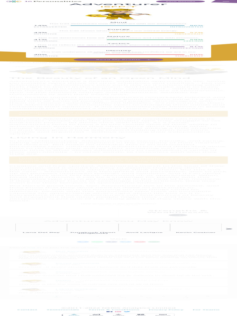 Introduction Adventurer (ISFP) Personality 16personalities | PDF