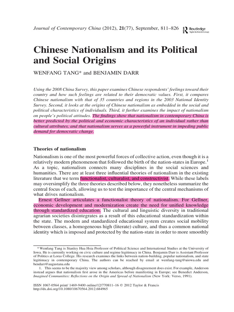 Chinese Nationalism and Its Political and Social Origins - Tang | PDF ...