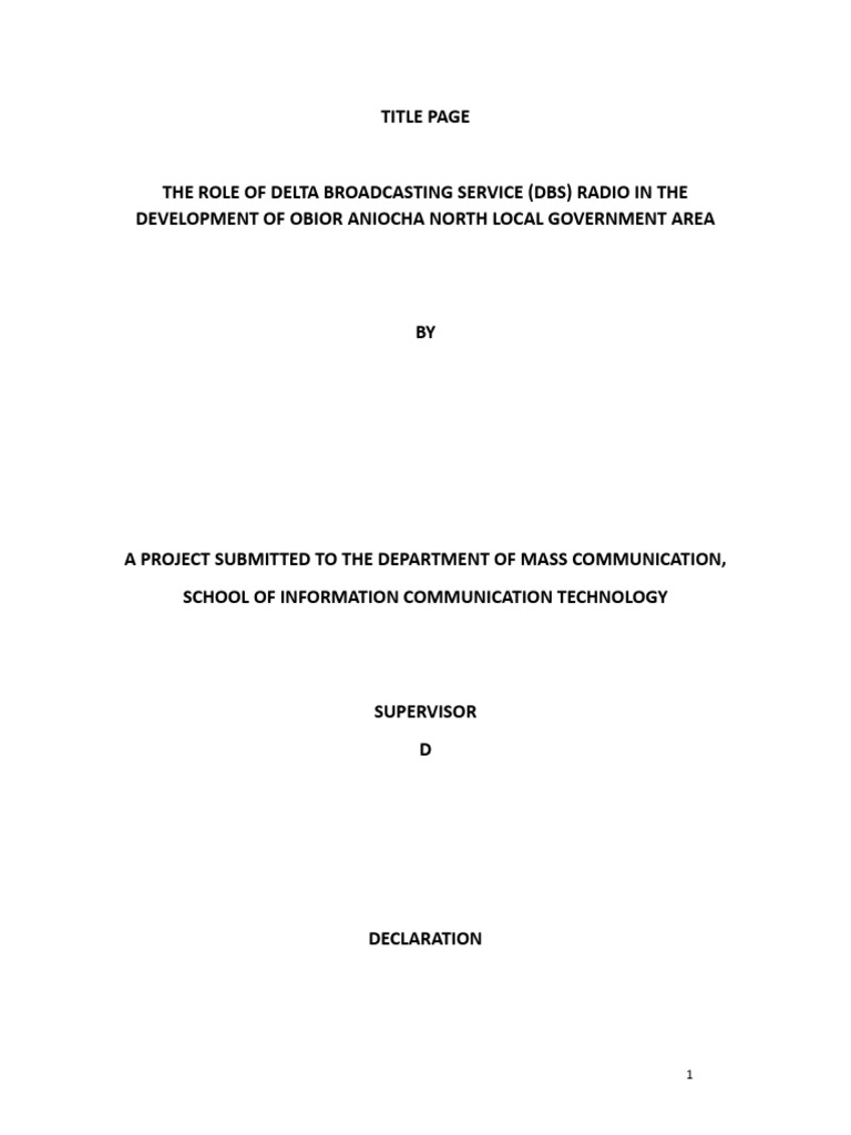 The Role of Delta Broadcasting Service (DBS) Radio in The Development ...