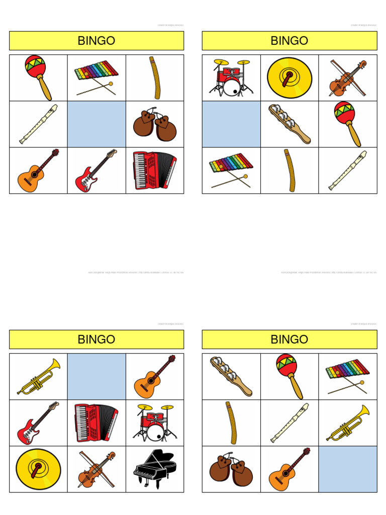 Bingo Instrumentos 16 Cartones | PDF | Licencia Creative Commons ...