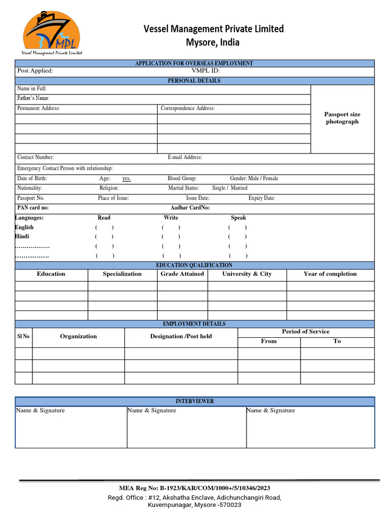 Overseas Employment Application Form | PDF