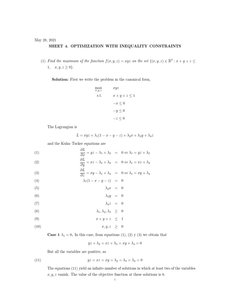 Sheet4 SOL | PDF | Mathematical Optimization | Mathematical Concepts