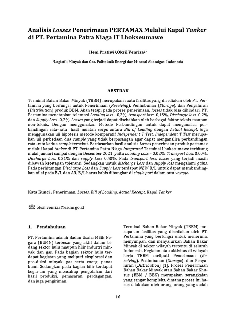 Analisis Losses Pada Proses Penerimaan Pertamax Me | PDF