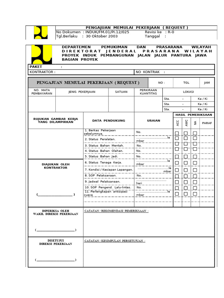 Pdfcoffee.com Form Pengajuan Memulai Pekerjaan Request 4 PDF Free | PDF