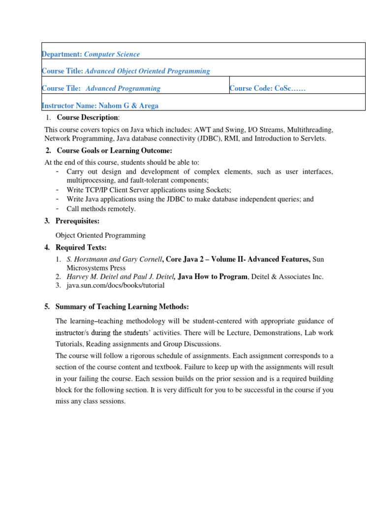 AOOP Course Outline | PDF | Java (Programming Language) | Computing Platforms