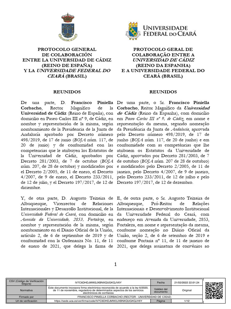 Acordo Geral UFC UCA | PDF | Tratado