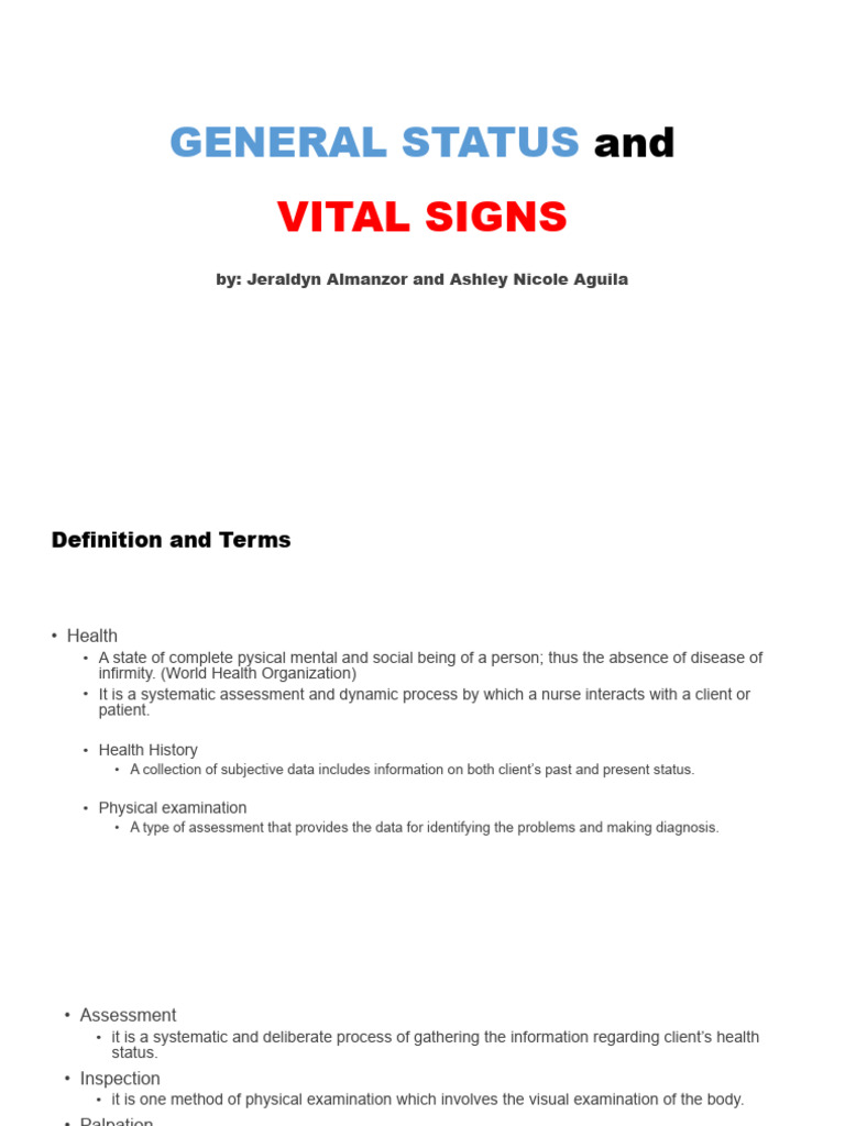 General Status and Vital Signs | PDF | Physical Examination | Health Care