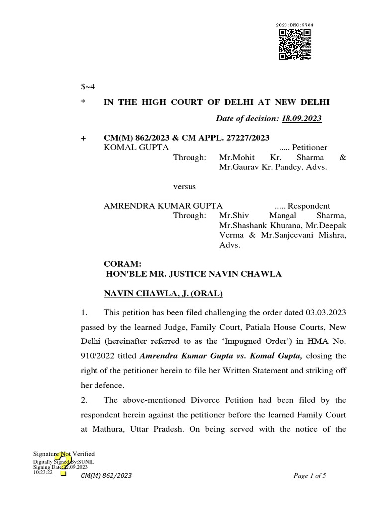 Komal Gupta Vs Amrendra | PDF | Divorce | Public Law