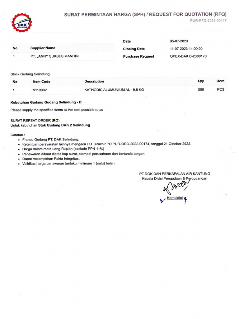 Pur RFQ 2023 00447 | PDF