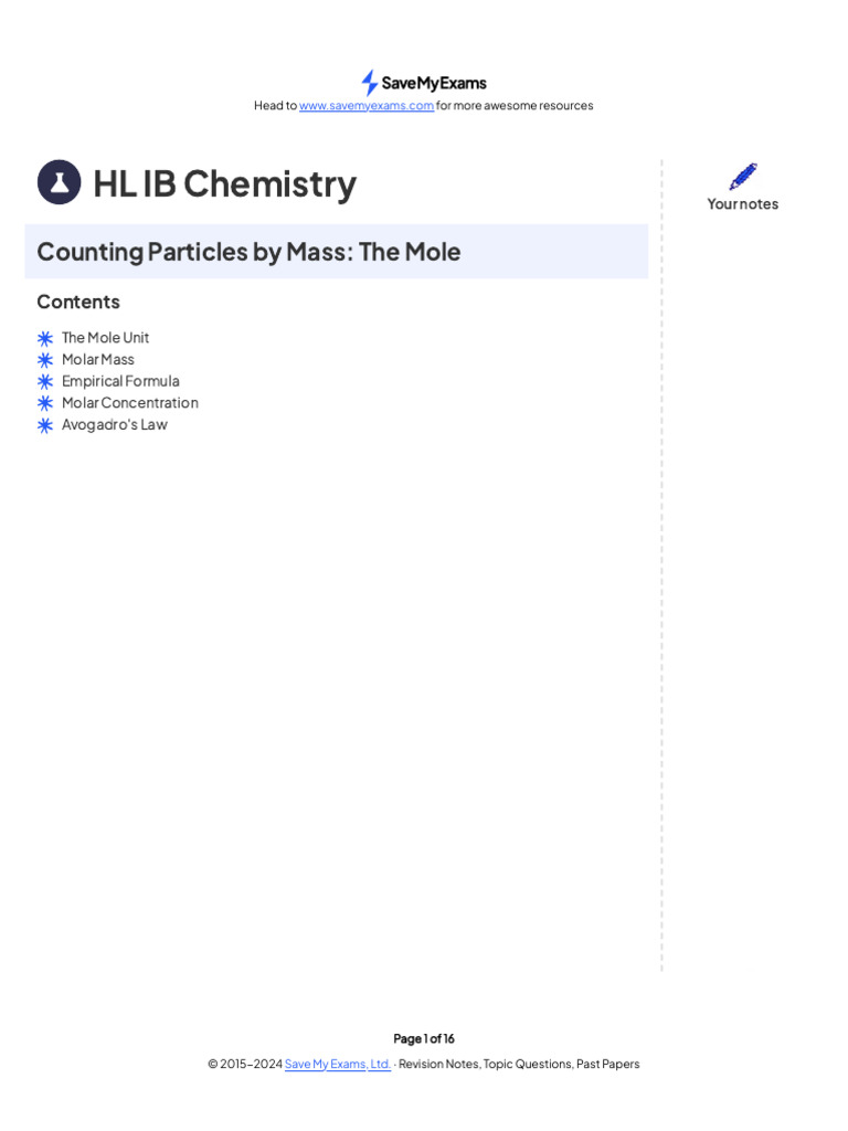 Counting Particles by Mass - The Mole | PDF | Mole (Unit) | Concentration