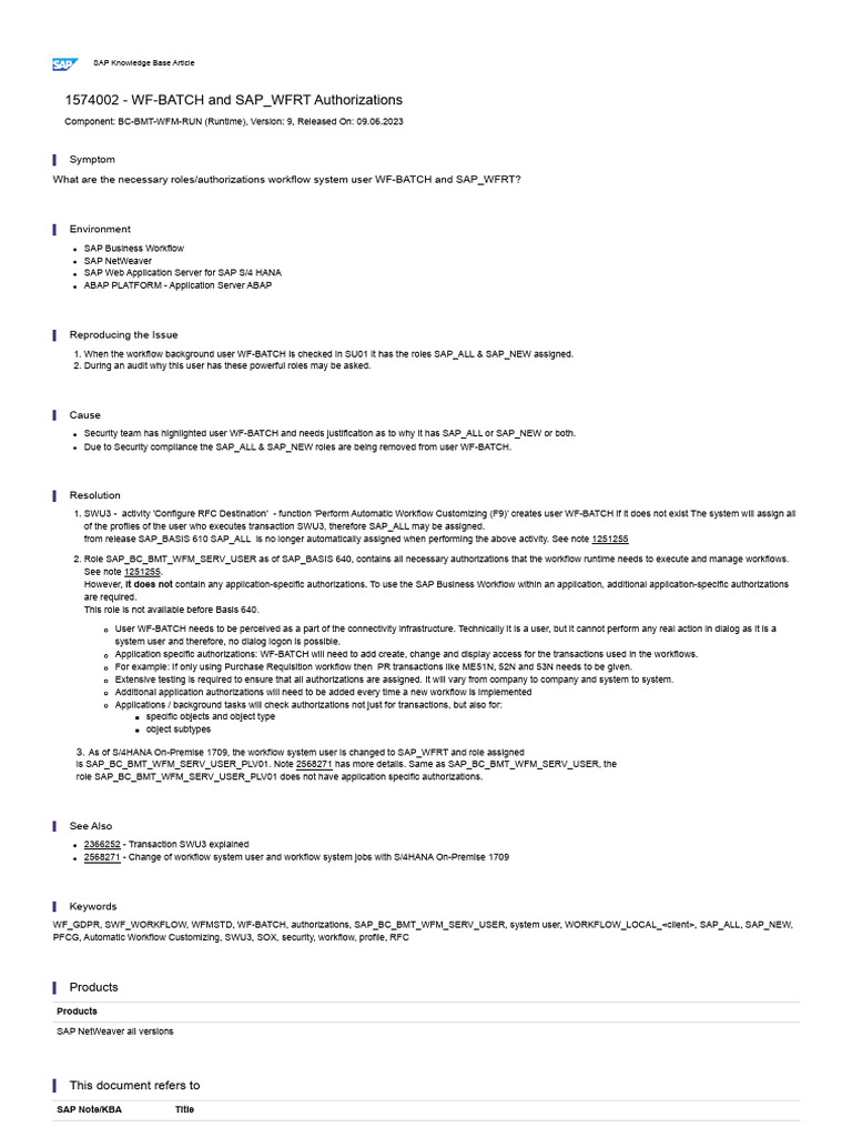 WF-BATCH and SAP - WFRT Authorizations | PDF | Computer Engineering | Computing