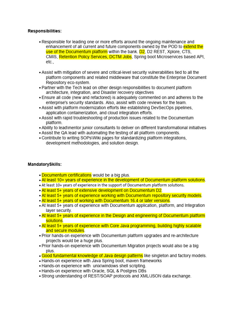 JD-Documentum Developer | PDF | Cloud Computing | Computer Science