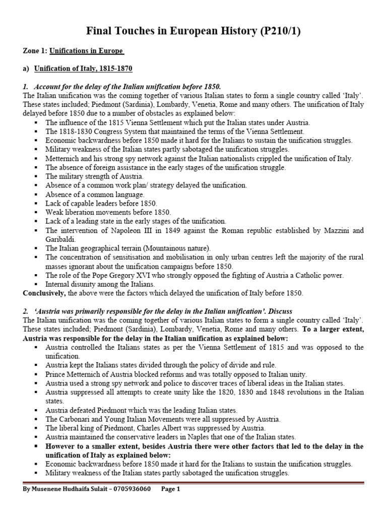 Final Touches in European History | PDF | Italy | Europe