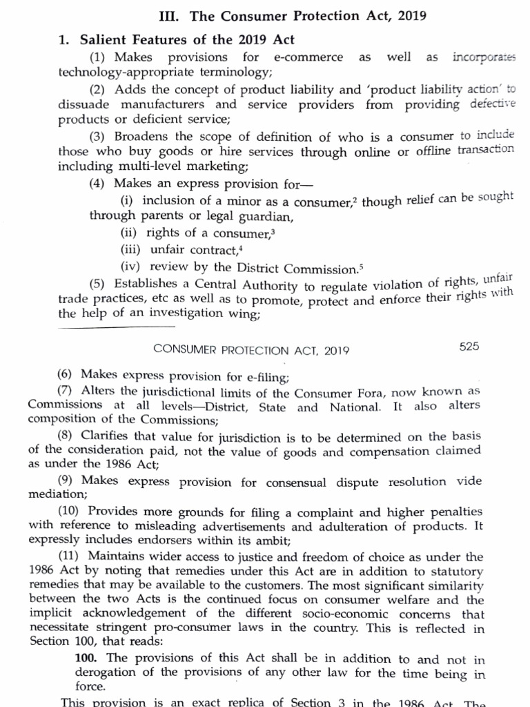 Key Features of Consumer Protection Act 2019 | PDF | Consumer ...