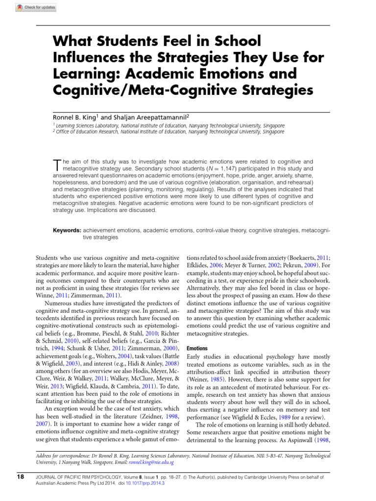 Academic Emotions and Learning Strategies | PDF | Emotions | Metacognition