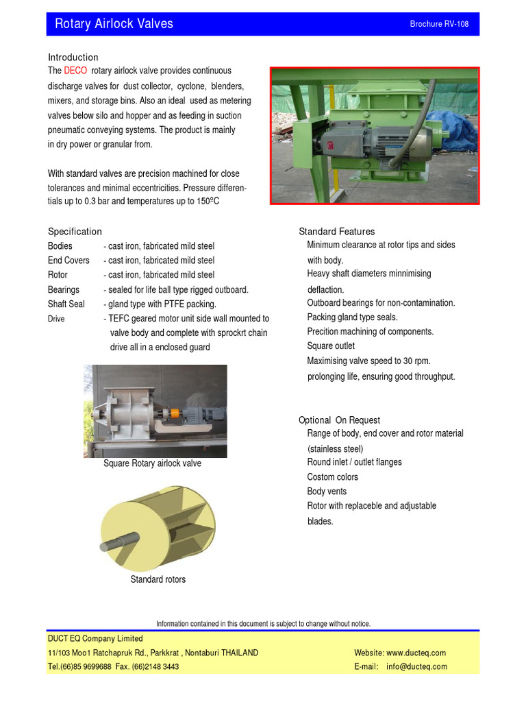 DECO rotary valve specification | PDF | Mechanical Engineering