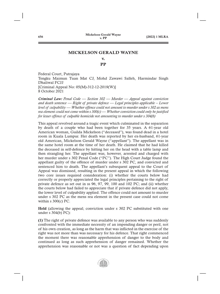 MICKELSON GERALD WAYNE v. PP | PDF | Manslaughter | Murder