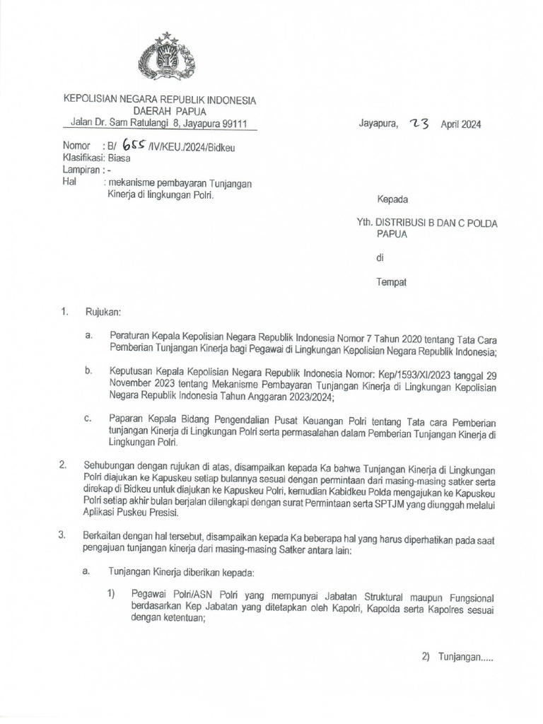 Mekanisme Pembayaran Tunkin Di Lingkungan Polri | PDF