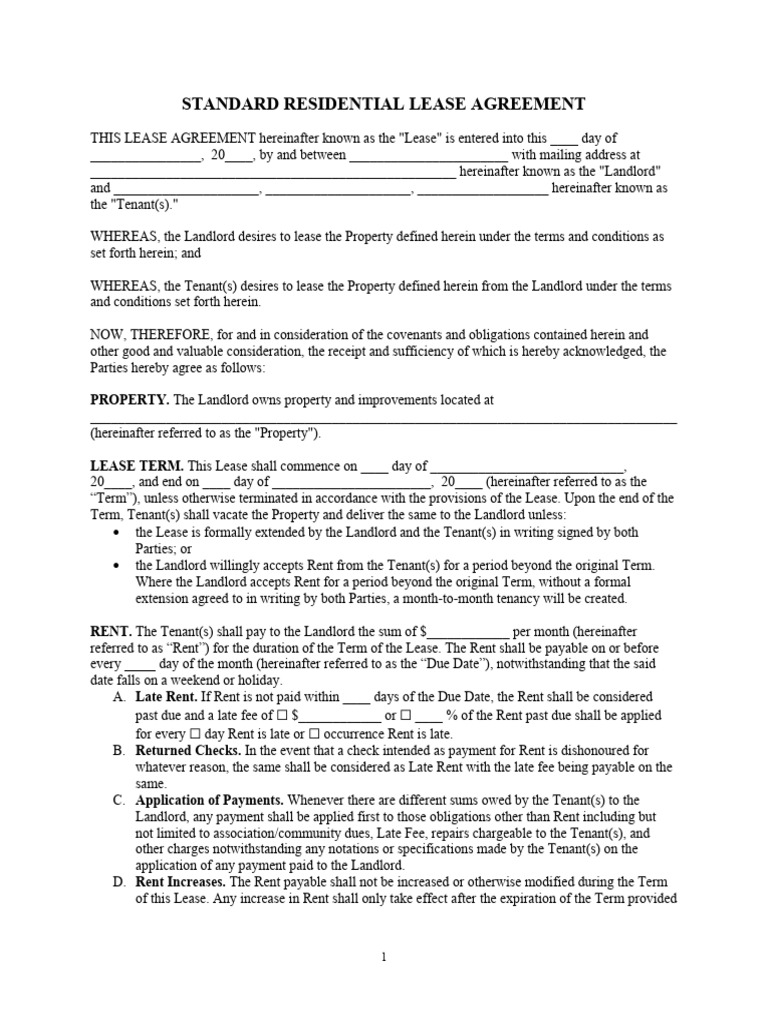 Residential Lease Agreement Template 1 | PDF | Leasehold Estate | Lease