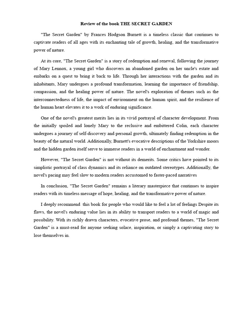 "The Secret Garden: A Transformative Review" | PDF | Young Adult ...