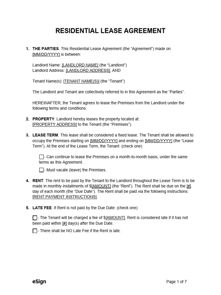 Standard Residential Lease Agreement Template | PDF | Leasehold Estate ...