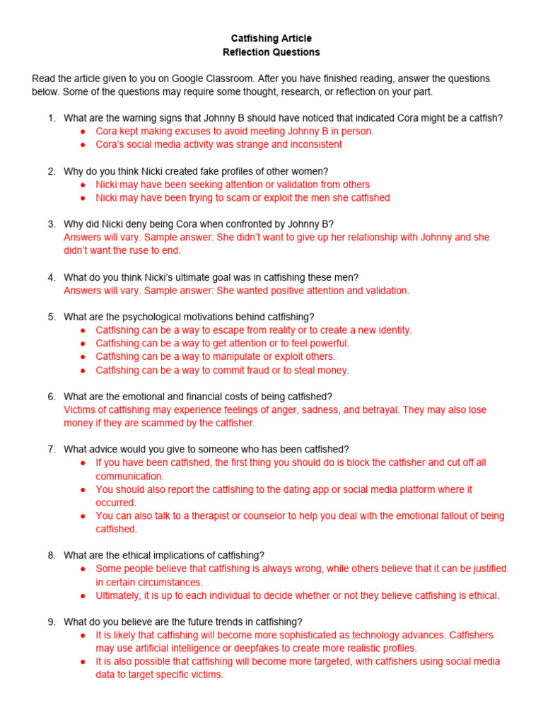 Catfishing Article Questions Key | Download Free PDF | Social Media ...