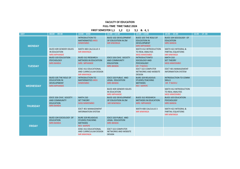 TIME TABLE 2024 | PDF | Mathematics | Mathematical Analysis
