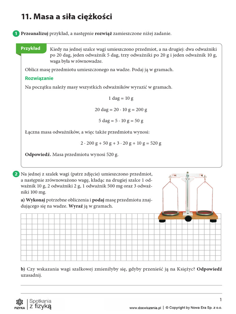 Zadania Masa A Sila Ciezkosci | PDF