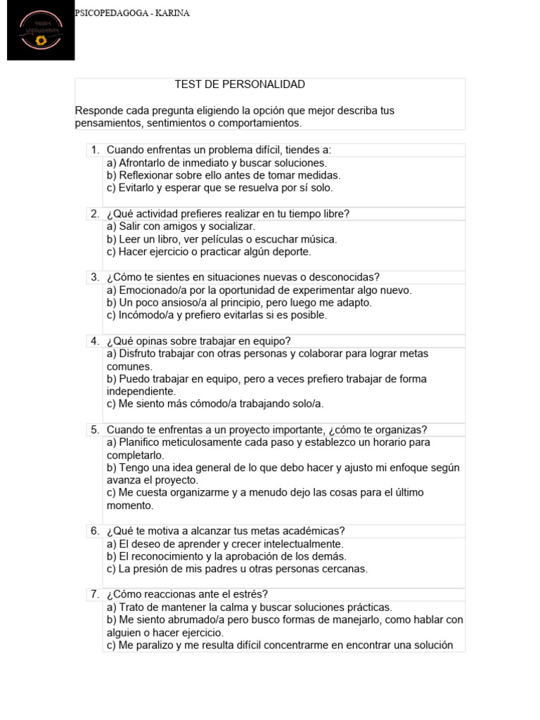 TEST DE PERSONALIDAD IMPRIMIR | PDF | Sicología | Ciencias del ...