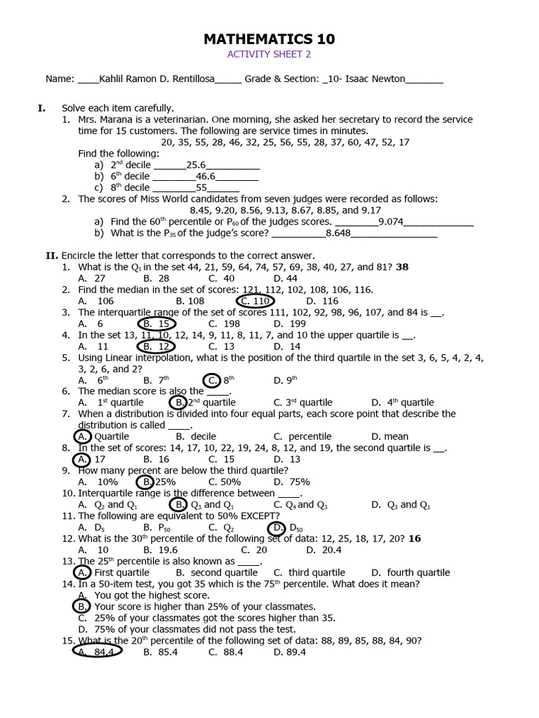 Activity Sheet 2 | PDF | Quartile