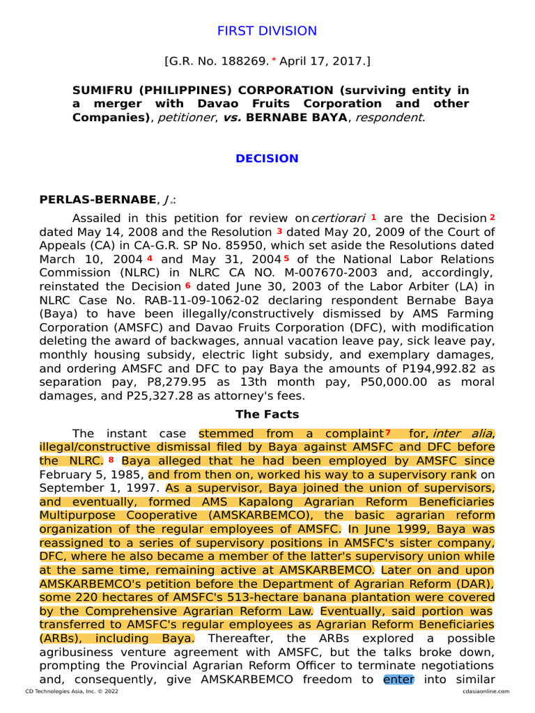 6 Sumifru - Philippines - Corp. - v. - Baya20220710-11-1192se3 | PDF | Corporations | Employment
