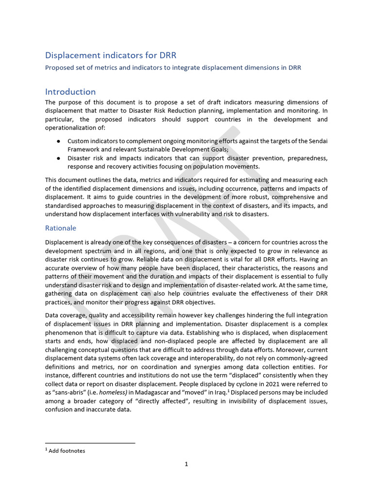 IOM-IDMC - Disaster Displacement Indicators - Version For Comments ...