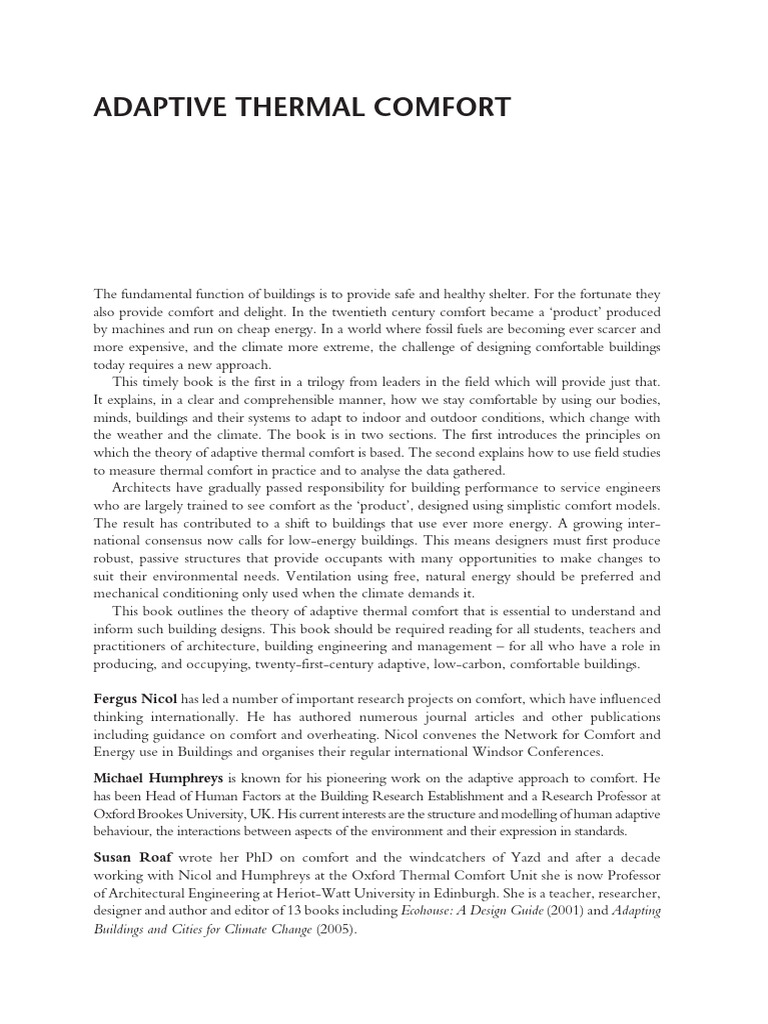 Adaptive Thermal Comfort Principles And Practice Fergus Nicol