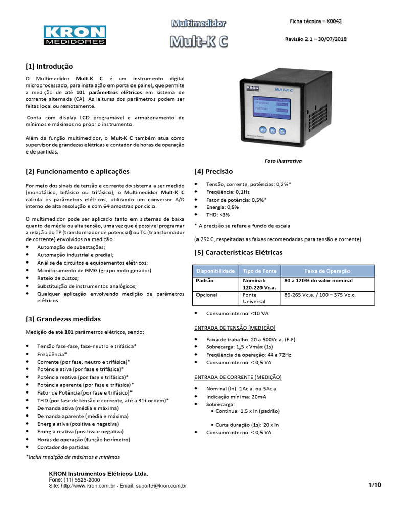 K0042 - Multimedidor Mult-K C (Rev. 2.1) | PDF | Quantidade | Energia elétrica