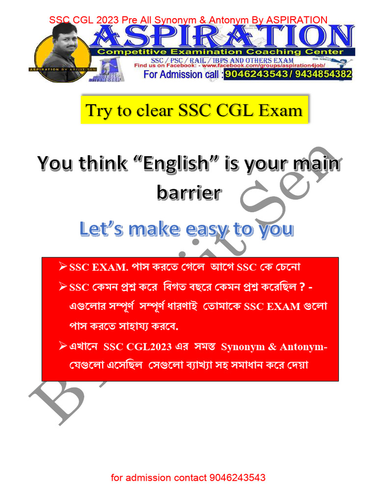 CGL PRE 23 Synonyms and Antonyms With Explanations by Arijit Sen | PDF ...